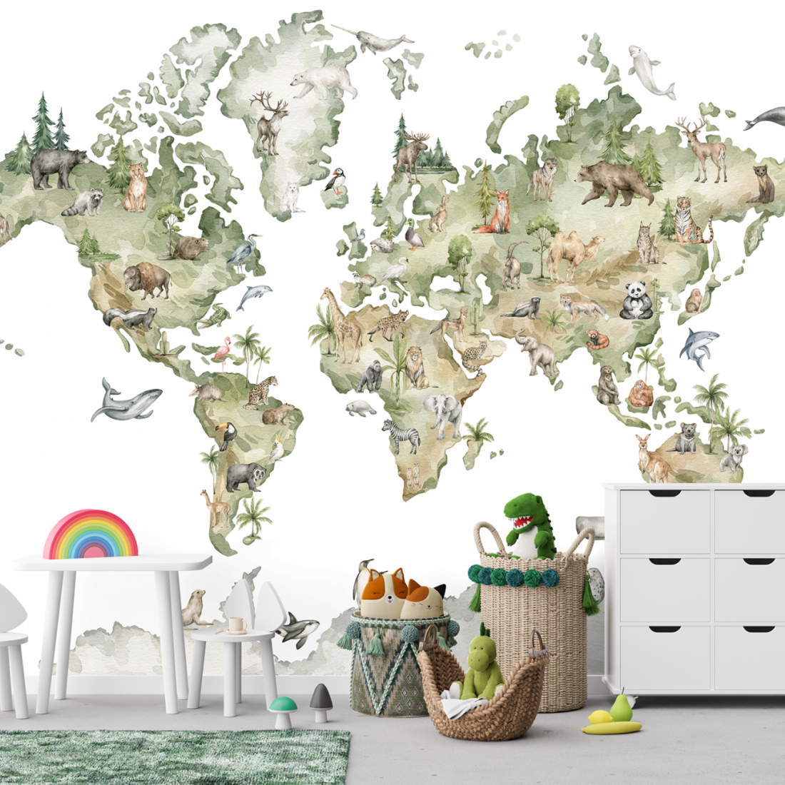 Fototapet fara Imbinari Pentru Copii Harta Lumii cu Animale
