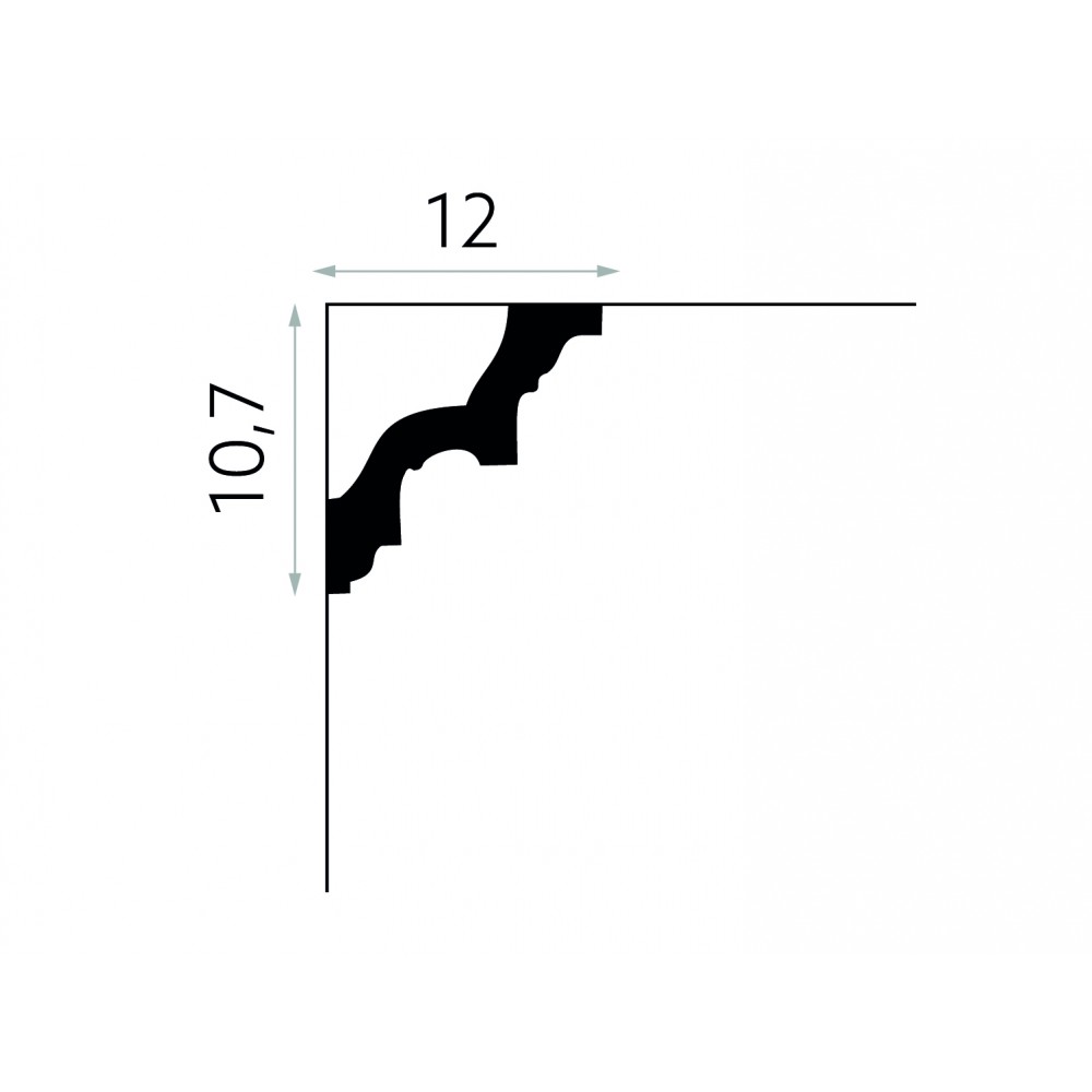 Cornisa decorativa MDA046, poliuretan, alba, 200x10,7x12 cm
