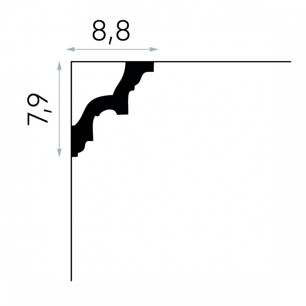 Cornisa decorativa, clasica, poliuretan, 200x7,9x8,8 cm MDA002