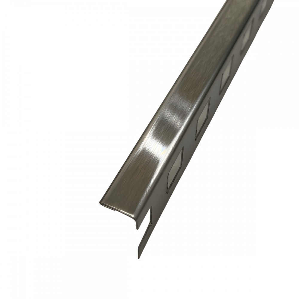 Profil inox drept, terminatie gresie faianta, 10 mm, crom brush