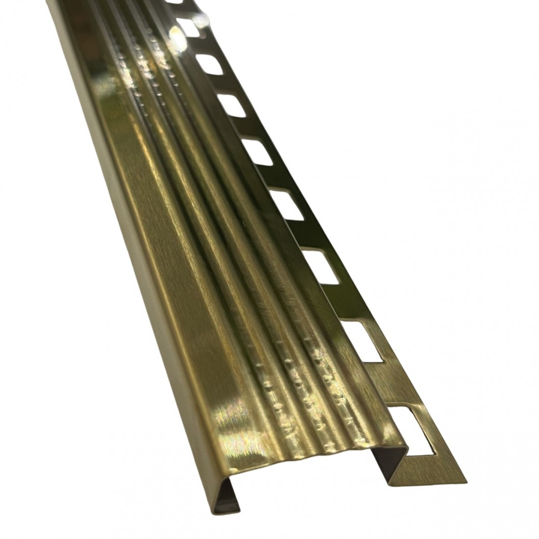 Profil inox terminatie trepte gresie, 10x30 mm, auriu brush