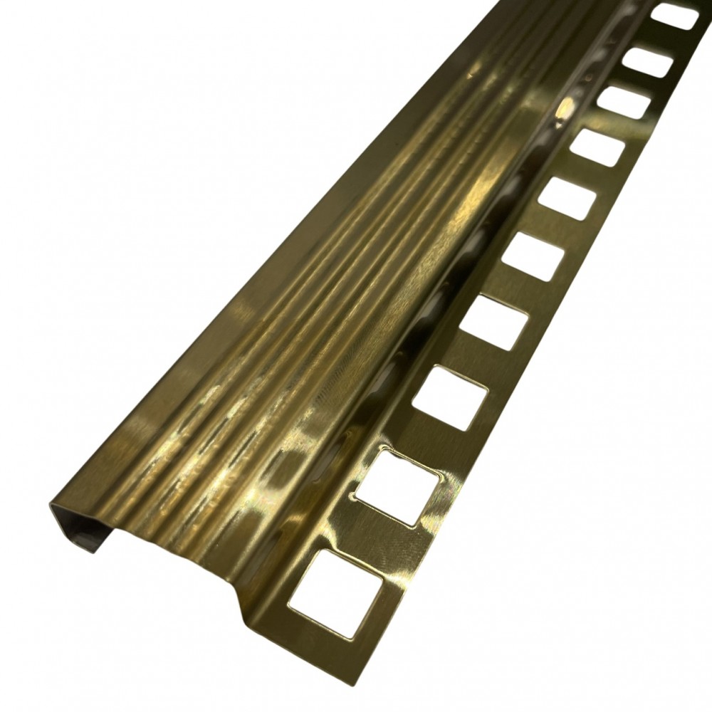 Profil inox terminatie trepte gresie, 10x30 mm, auriu brush